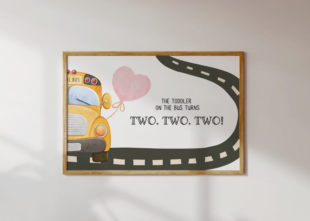 Pink Wheels on the Bus Backdrop - Yellow School Bus Party Decorations ...