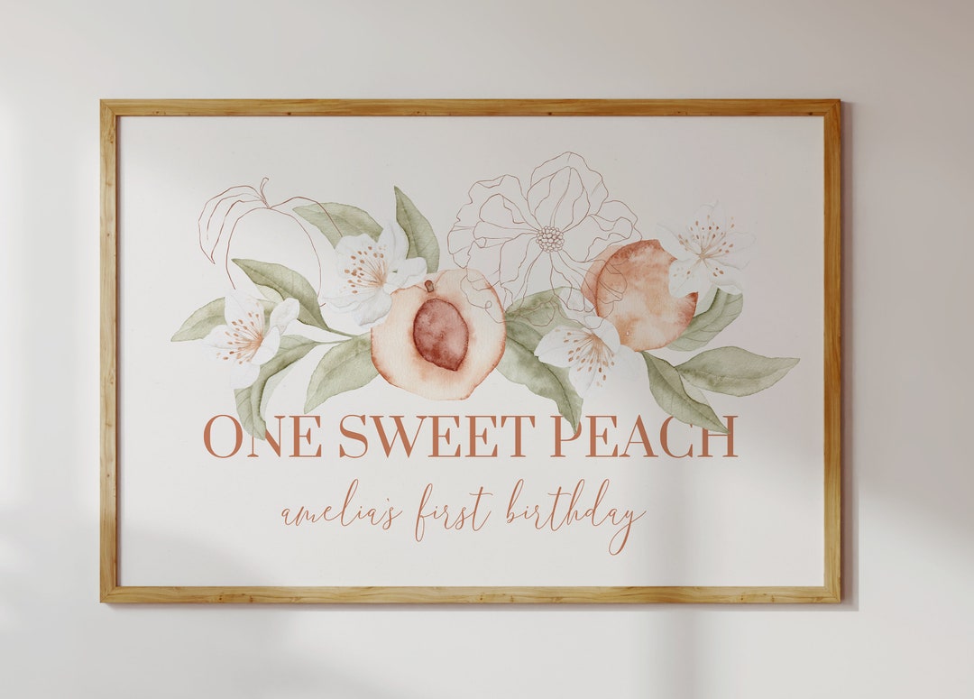 One Sweet Peach First Birthday Backdrop Banner Sweet as a Peach Banner ...