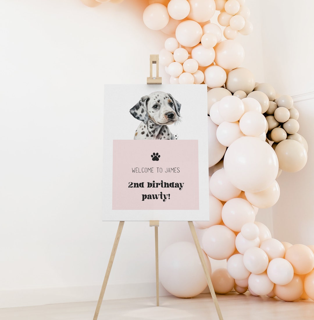 Pink Dalmation Dog Birthday Welcome Sign - Dog Birthday Banner - Dog ...
