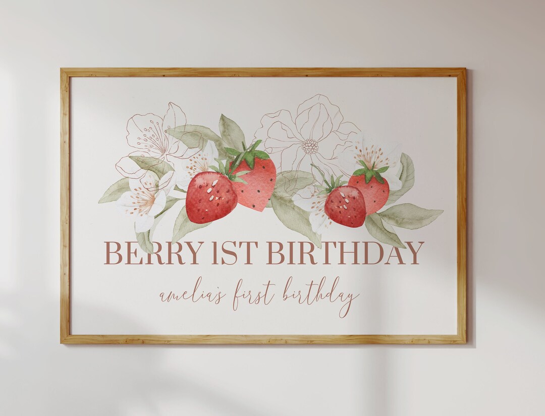 Berry First Birthday Backdrop - Strawberry Birthday Backdrop - Editable ...