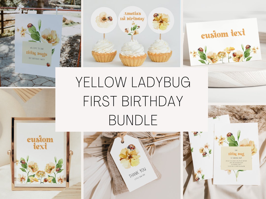 Ladybug First Birthday Invitation Bundle: Editable Party Decorations ...