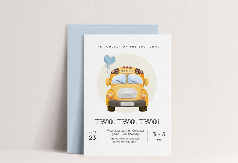 Wheels on the Bus Birthday Invitation Yellow School Bus - Etsy