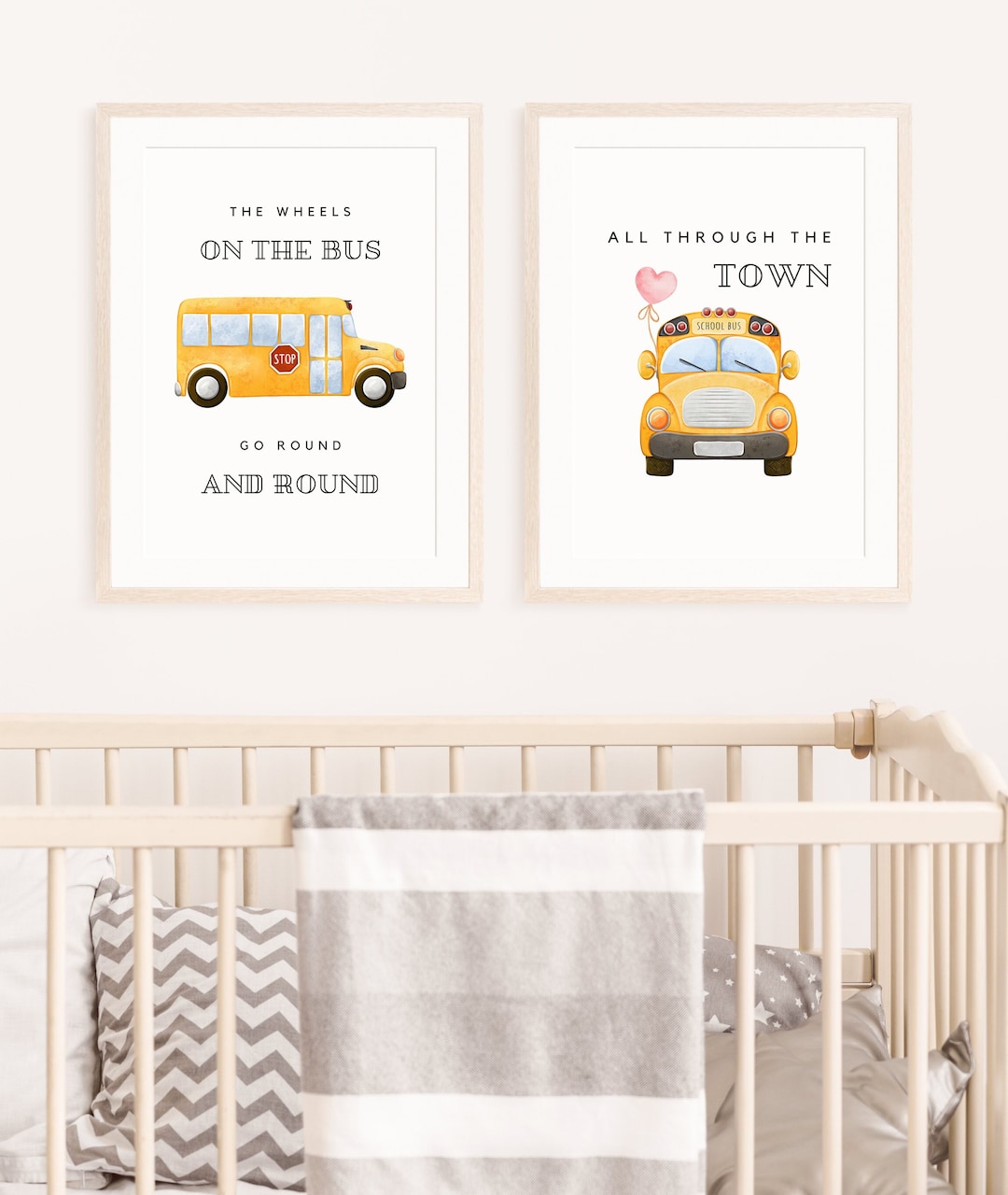 The Wheels on the Bus Nursery Wall Art - Nursery Rhyme Wall Art ...