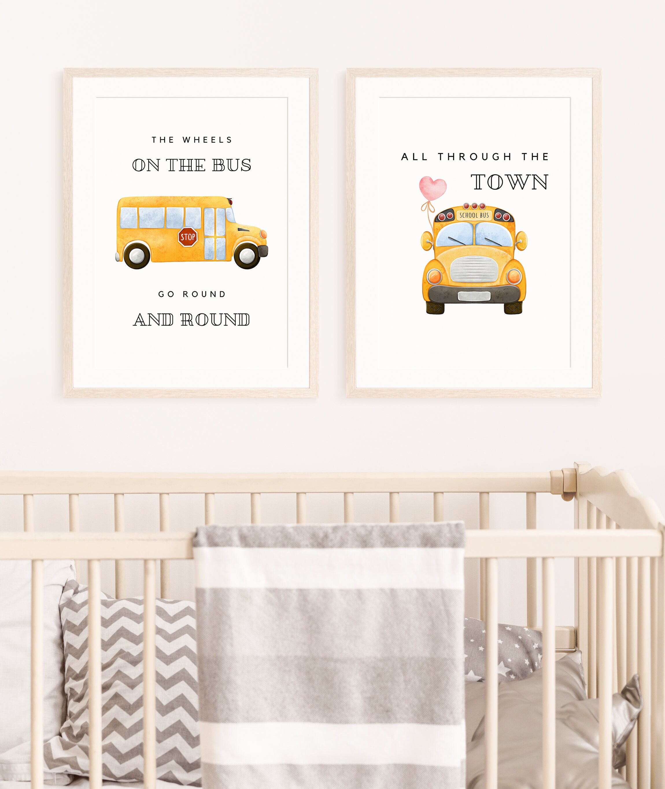 The Wheels on the Bus Nursery Wall Art Nursery Rhyme Wall Art Yellow ...