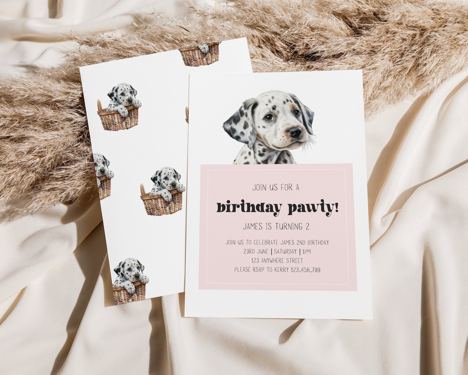 Pink Dalmatian Dog Birthday Invitation Dog First Birthday - Etsy