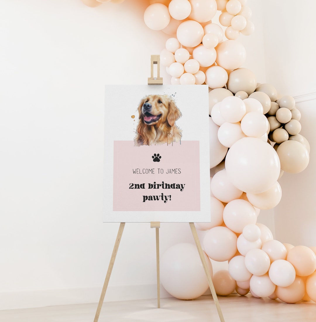 Pink Golden Retriever Dog Welcome Sign - Dog Birthday Banner - Dog ...