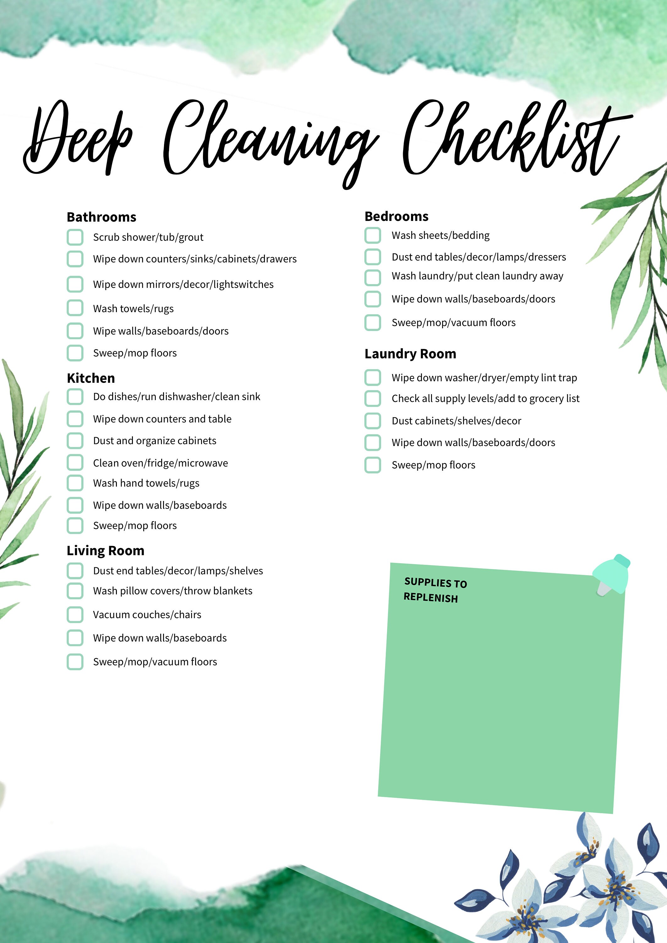 Deep Cleaning Checklist - Etsy