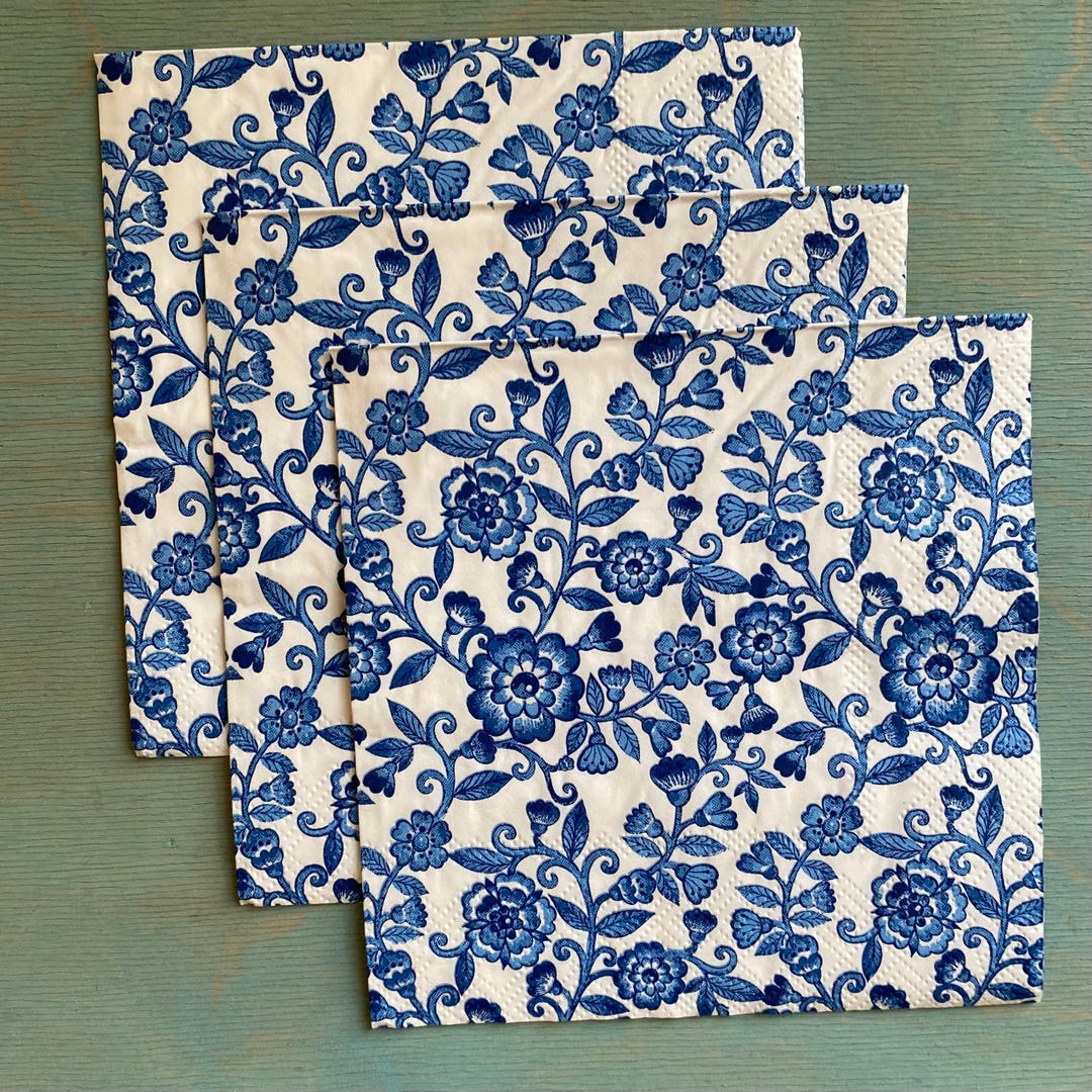 Blue and White (3) Floral Paper Napkin Craft Supply for Decoupage ...