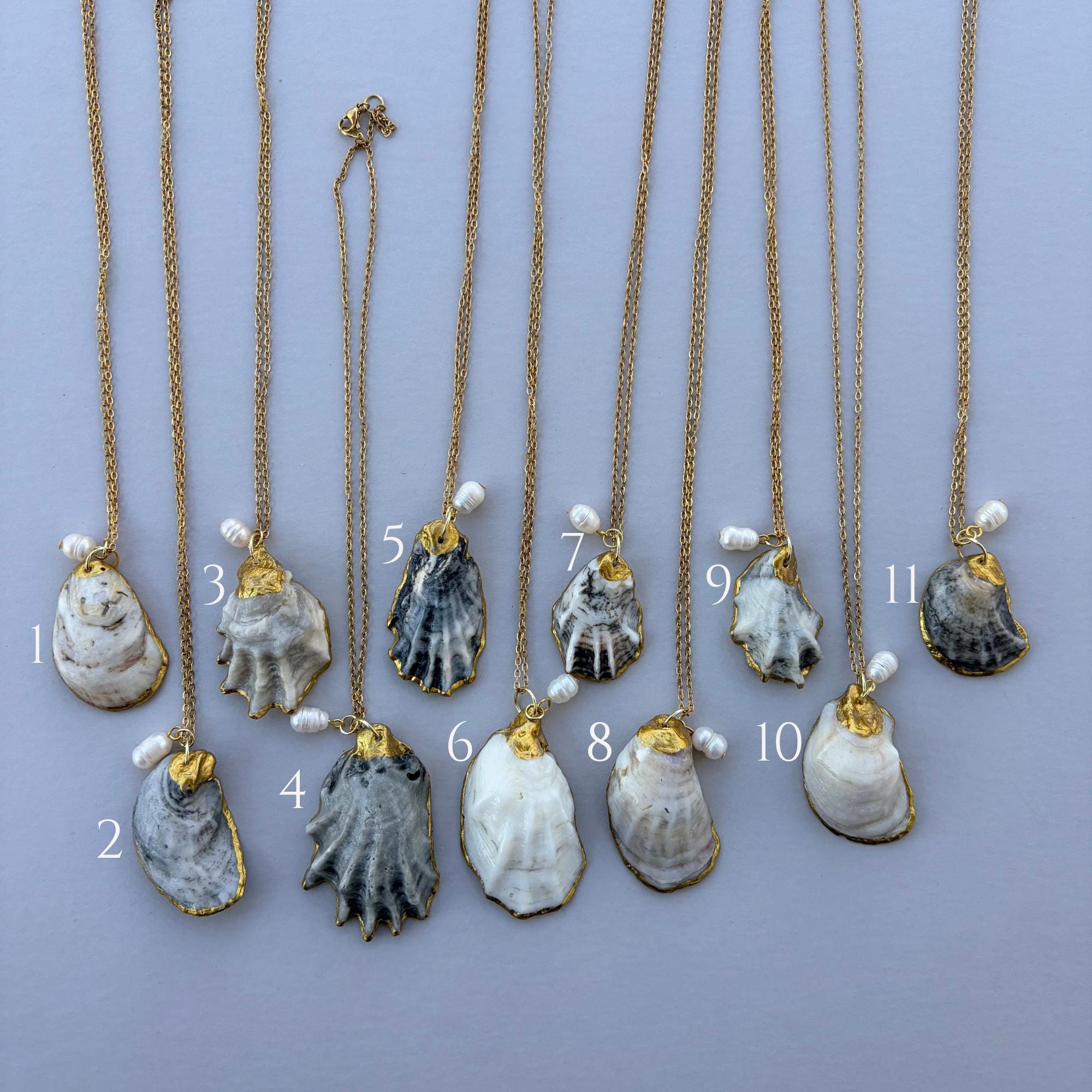 Oyster Shell Necklace Pearl Pendant Gold Accent Beach Jewelry Coastal ...