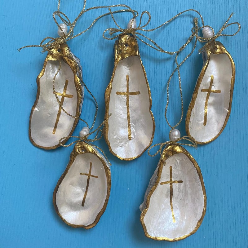 Oyster Shell Gold Cross - Etsy