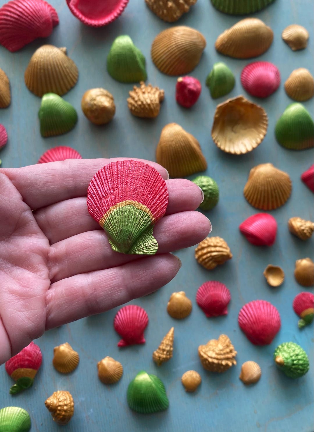 Christmas Hand-painted Beach Shell Table Decor Gold Seashells Shell ...