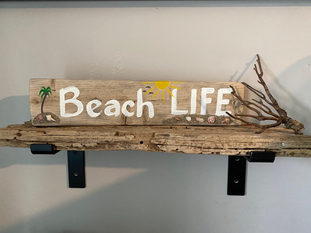 Driftwood Sign Beach Life Coastal Home Decor Beach House Decor Vacation ...