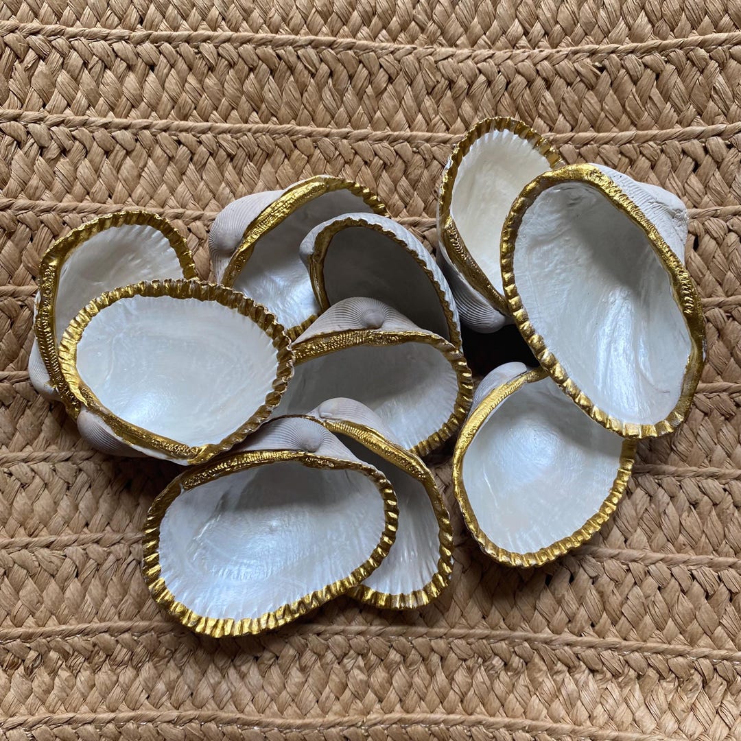 Pearl White Shell Gold Edge Place Setting Custom Seashell Party Favor ...