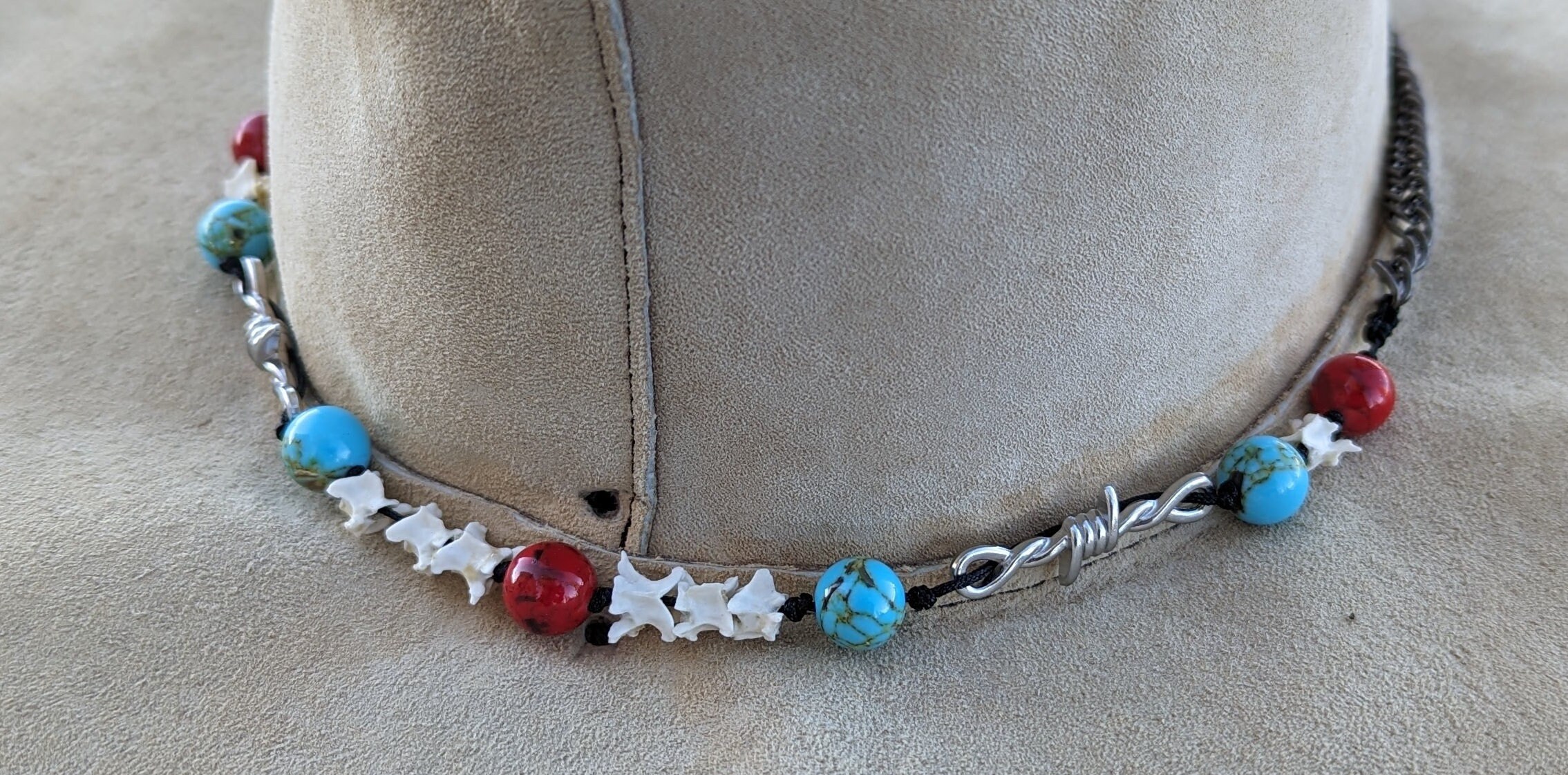 Hat Band, Rattlesnake Bone & Barbed Wire Hat Band, Western Hat Band ...