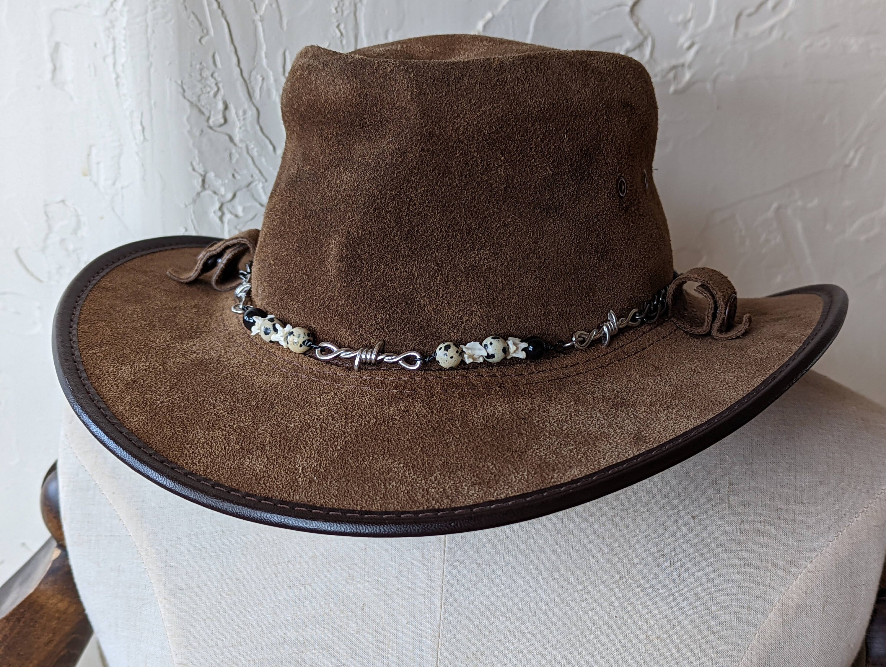 Hat Band, Rattlesnake Bone & Barbed Wire Hat Band, Western Hat Band, Gunmetal Chain Hat Band ...