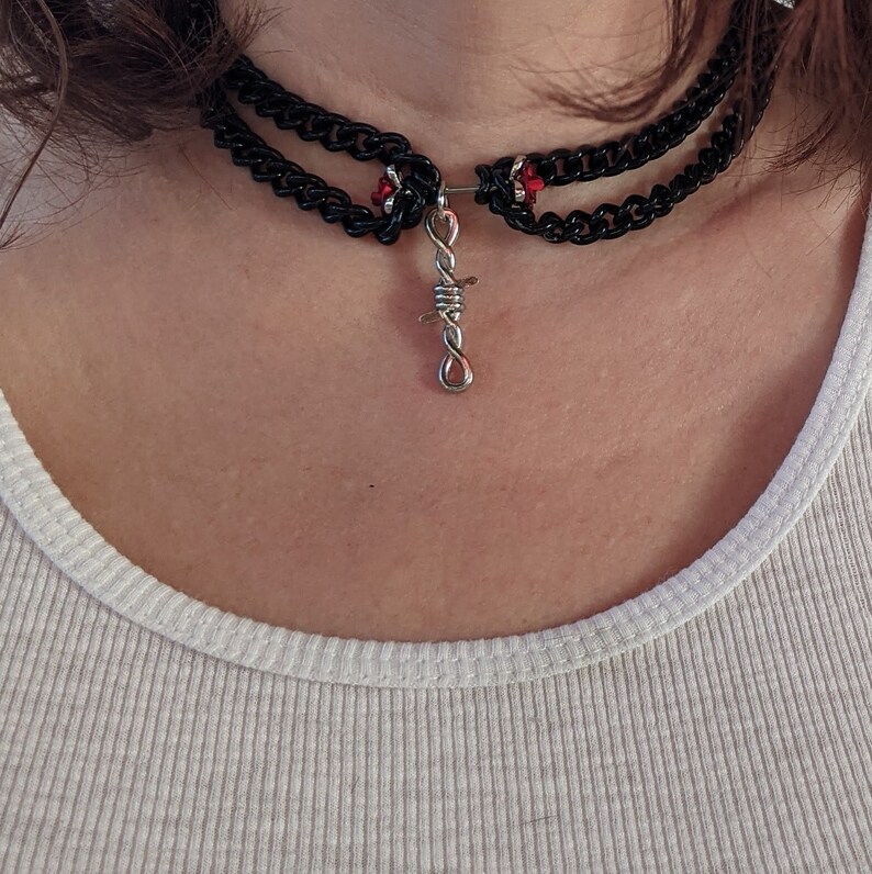 Rose And Barbed Wire Choker Stainless Steel Choker Goth Choker Black