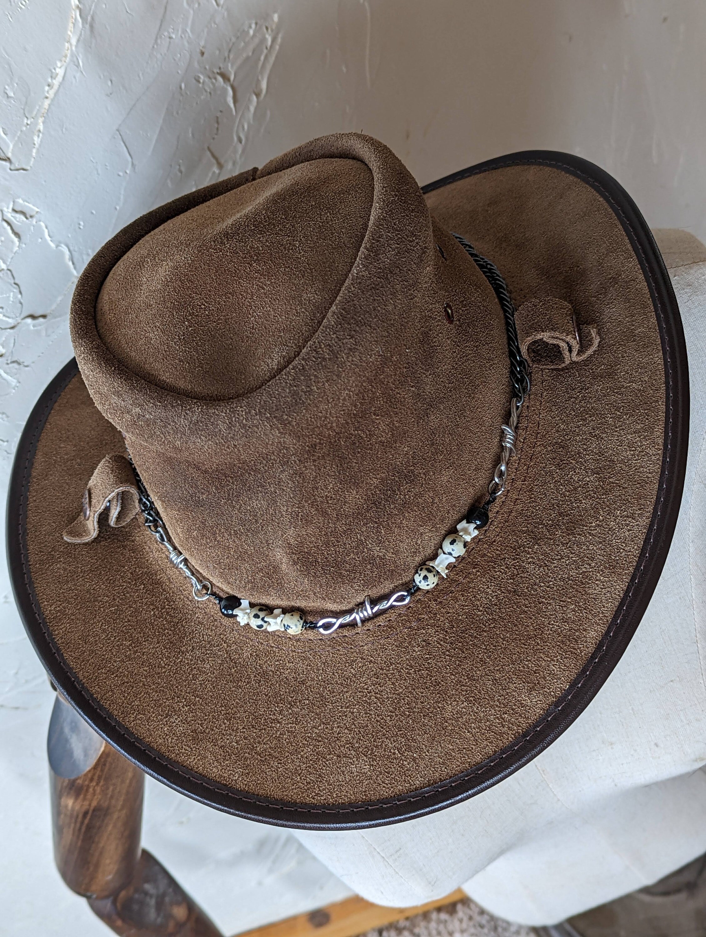 Hat Band, Rattlesnake Bone & Barbed Wire Hat Band, Western Hat Band, Gunmetal Chain Hat Band ...