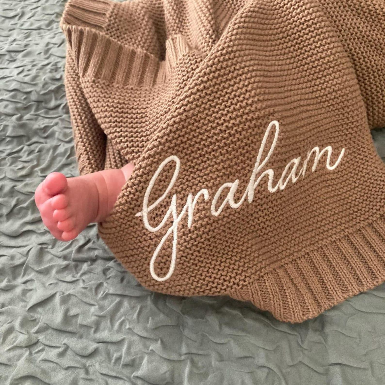 Custom Hand Embroidered Baby Blanket, Personalized Knit Baby Blanket ...