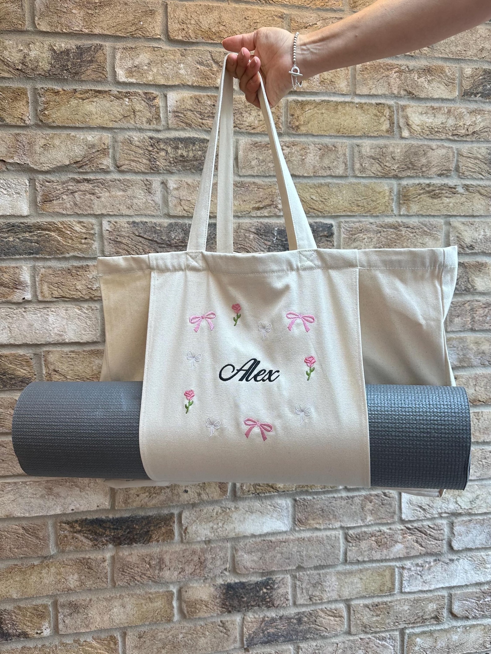Personalized Organic Cotton Yoga Bag: Embroidered Gym Pilates Tote - Etsy
