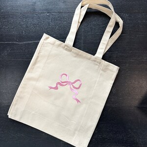 Bow Tote Bag Ribbon Large Tote Bag With Bow Ribbon Embroidery Aesthetic ...