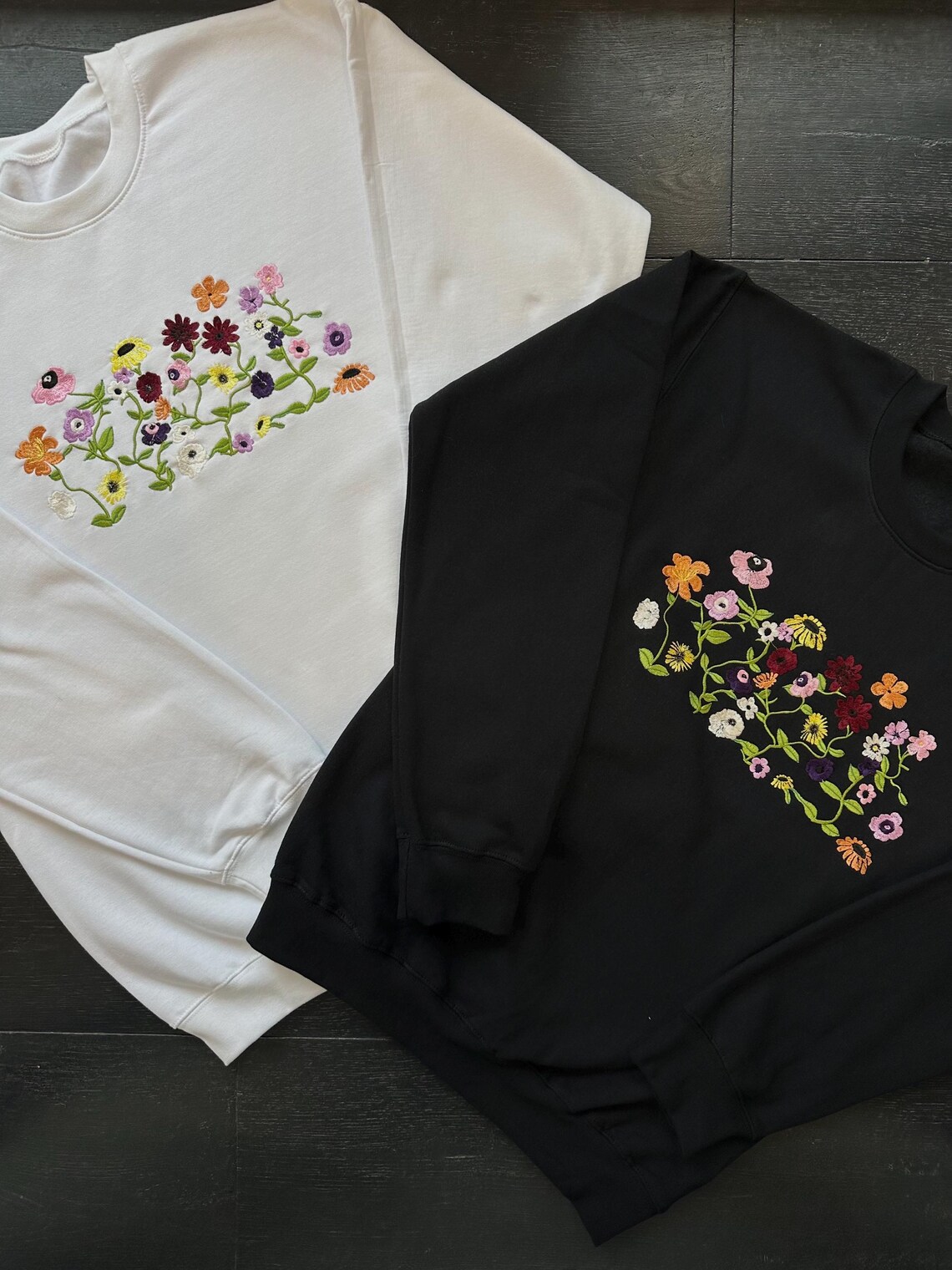Embroidered Surprise Song Floral Sweatshirt: Black Coquette Cottagecore ...