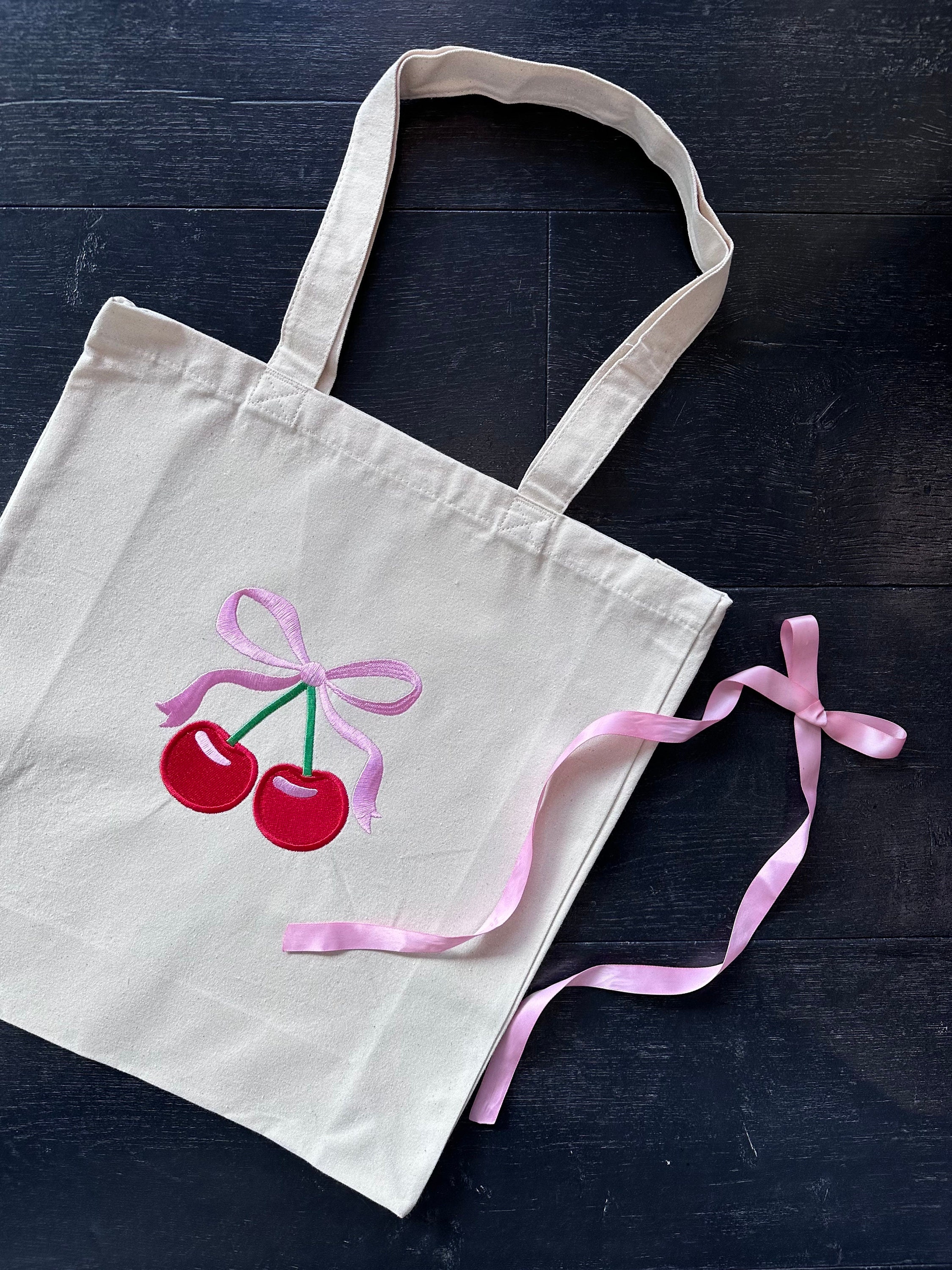 Coquette Cherry Bow Tote Bag Ribbon Large Tote Bag With Bow Ribbon ...