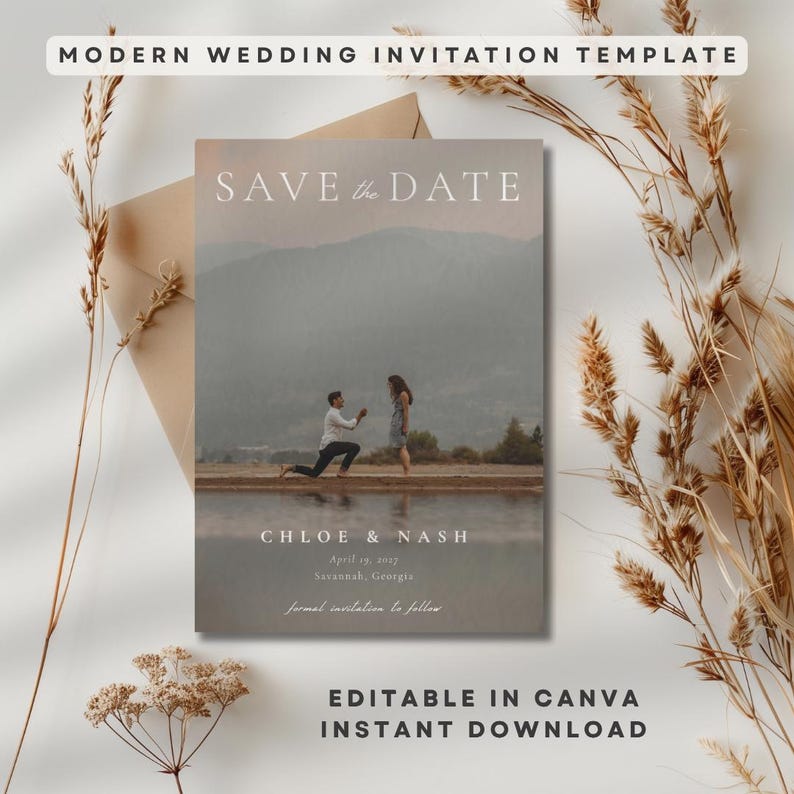 Save the Date Template, Editable Canva Wedding Invitation, Minimalist ...