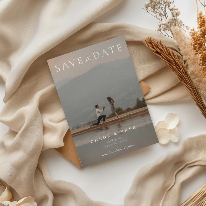 Save the Date Template, Editable Canva Wedding Invitation, Minimalist ...