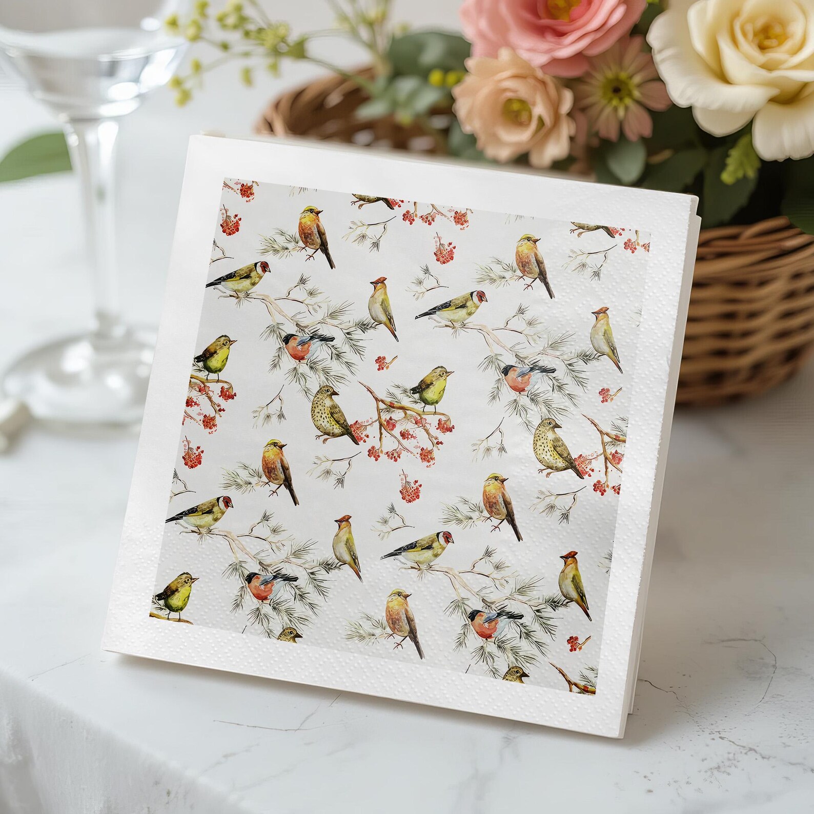 Bird Paper Napkins, Botanical Table Decor, Garden Party Tableware ...