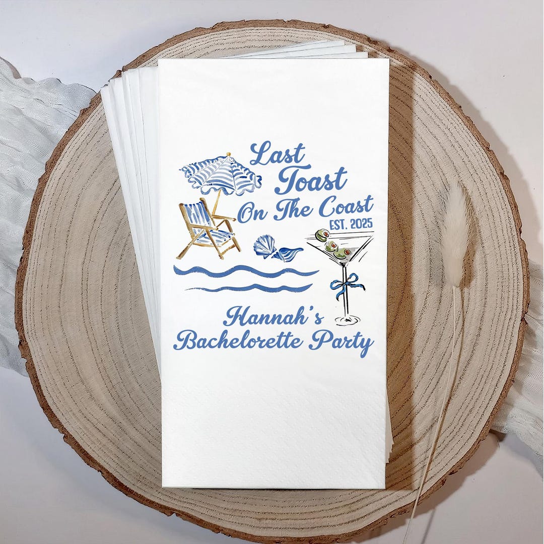 Custom Last Toast on the Coast Bachelorette Party Napkins, Personalized ...