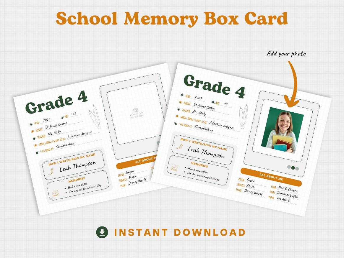 SCHOOL MEMORY BOX Folder Cover, Printable Questionnaire Sheet, Kids ...