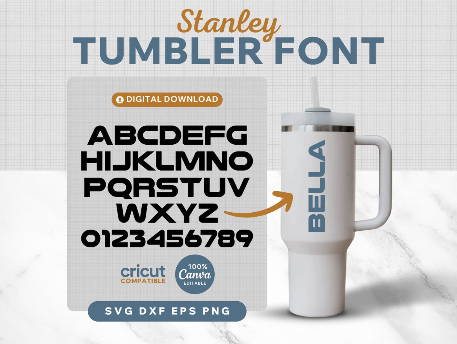 Stanley Tumbler Alphabet SVG: Custom Font for Cricut & Canva (digital ...