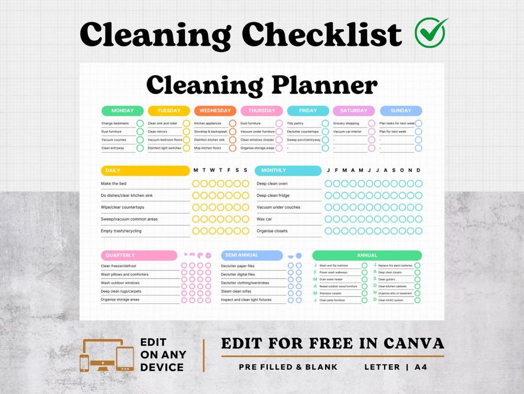 Editable Cleaning Checklist, Printable Cleaning Checklist, Household ...