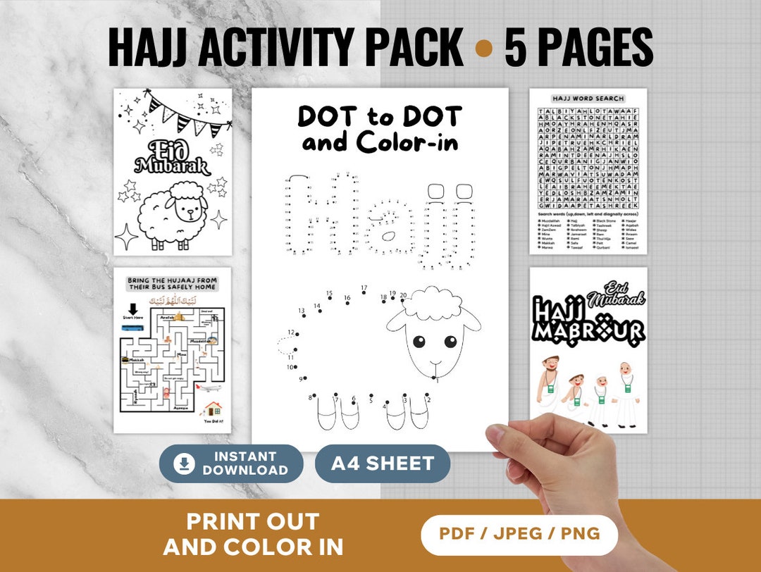 Hajj and Eid Coloring Pages for Kids, Printable Eid Activity Pack ...