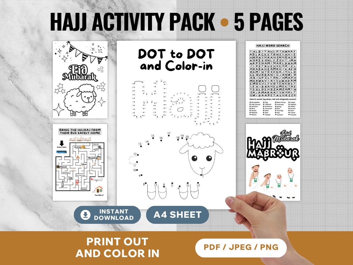 Hajj and Eid Coloring Pages for Kids, Printable Eid Activity Pack ...