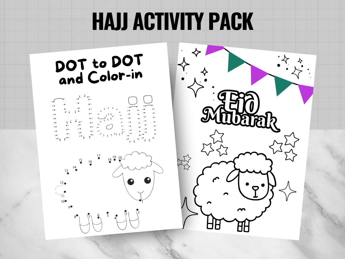 Hajj and Eid Coloring Pages for Kids, Printable Eid Activity Pack ...