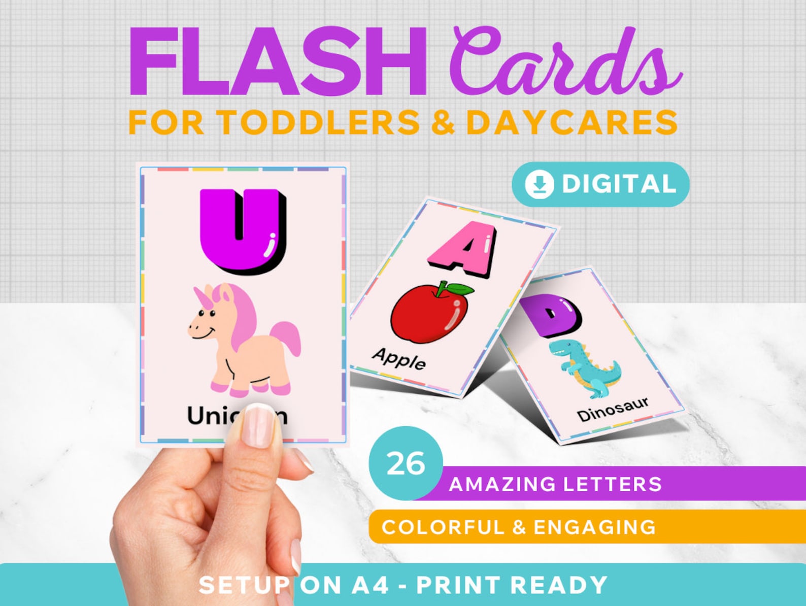 26 ABC Flash Cards, Educational A-Z Flash Cards, Alphabet Cards ...