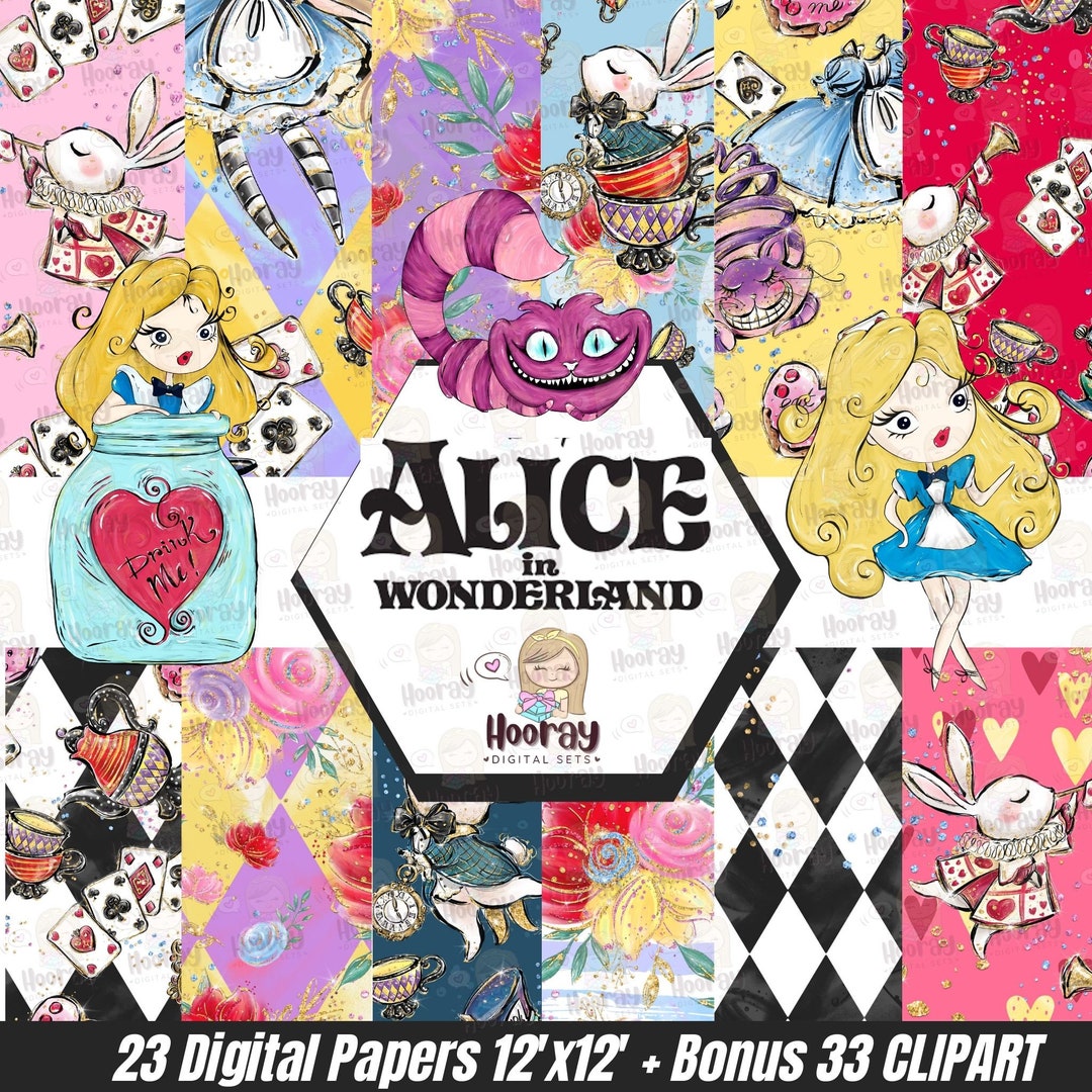 Alice in Wonderland Clipart, Alice in Wonderland Digital Paper Set ...