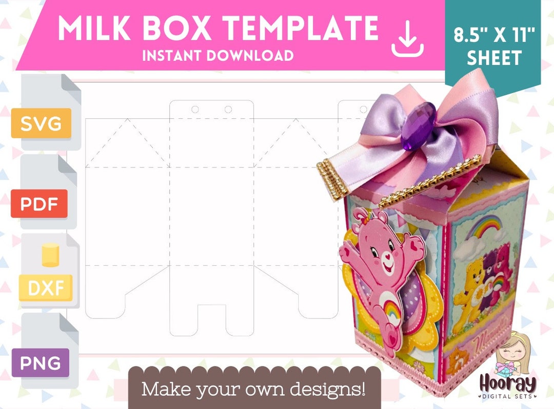 Milk Box Template - Box Template - 8.5"x11" Sheet, Printable - PDF ...
