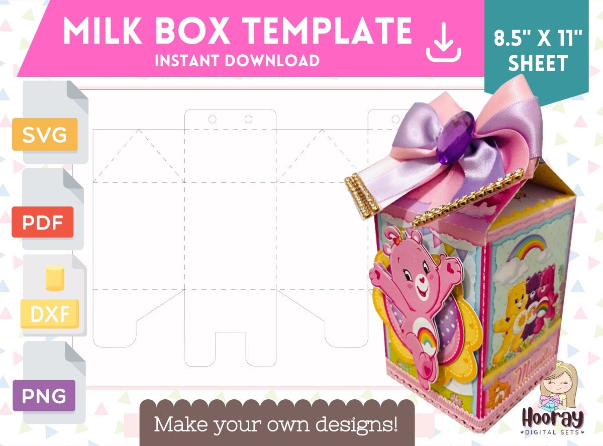 Milk Box Template - Box Template - 8.5"x11" Sheet, Printable - PDF ...