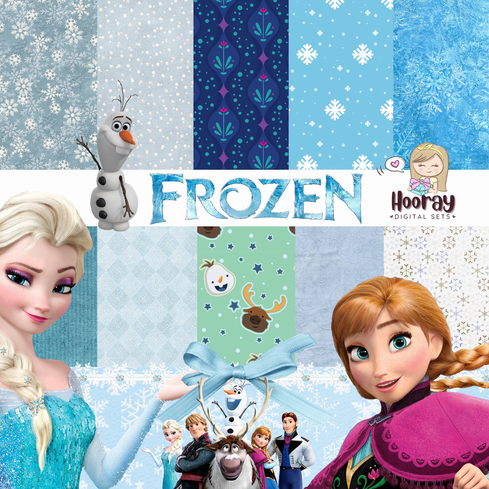 Frozen Digital Set - Frozen Seamless Papers - Frozen Clipart - Frozen ...