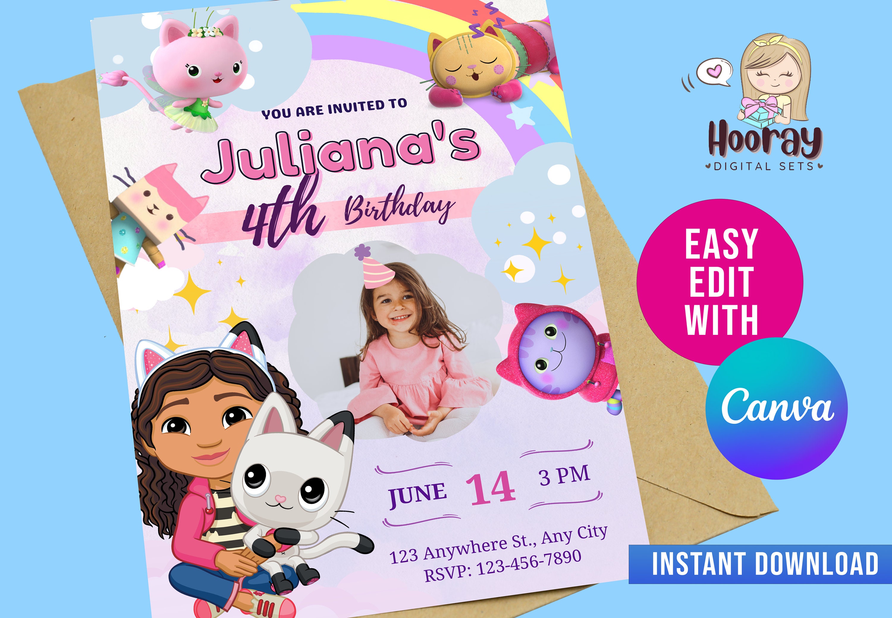 Gaaby's Dollhouse Birthday Invitation, Gaaby's Dollhouse Invite, Gaaby ...