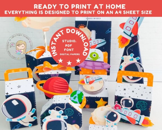 Astronaut Favors Boxes Personalized Party Supplies Tags | Etsy