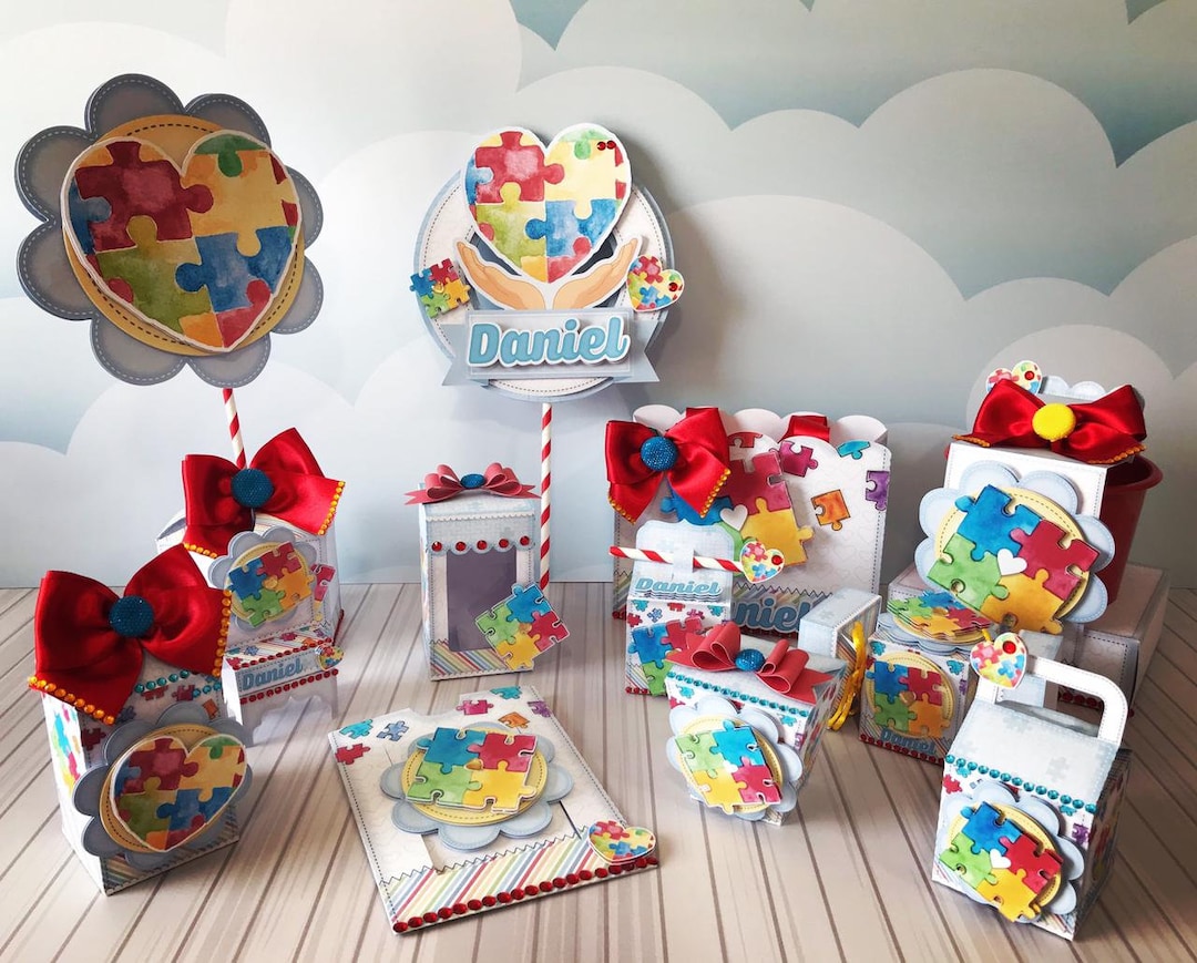 Autism Party - Favors Boxes Personalized, Party Supplies Tags Digital ...