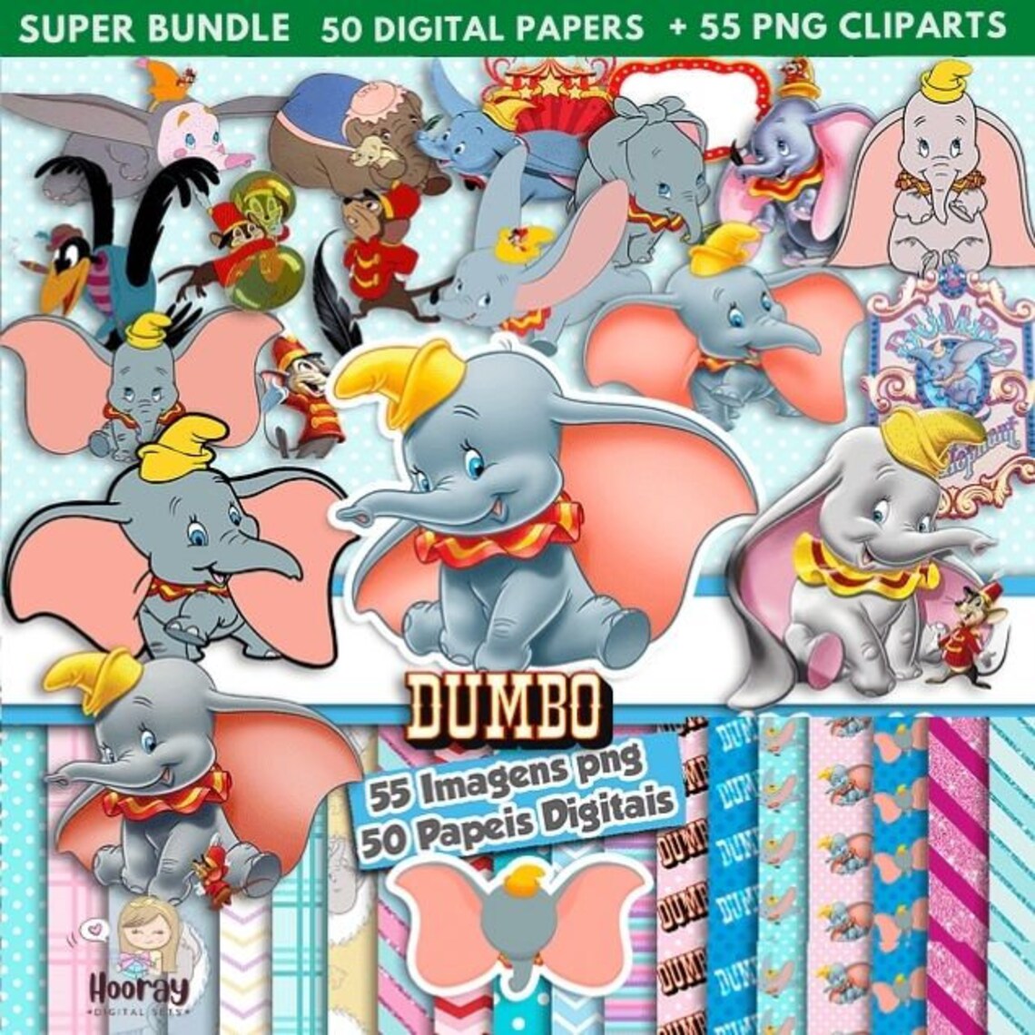 Mega Bundle Dumbo Clipart Dumbo Paper Dumbo Digital Paper Download ...
