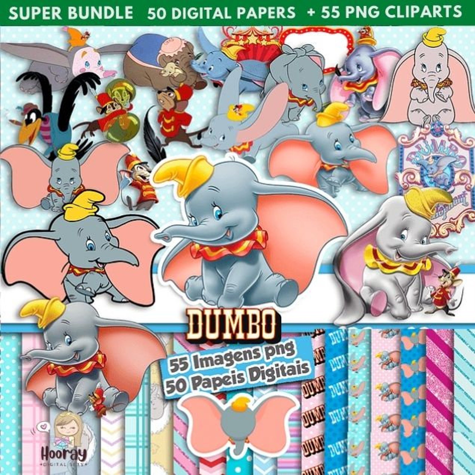 Mega Bundle Dumbo Clipart Dumbo Paper Dumbo Digital Paper - Etsy