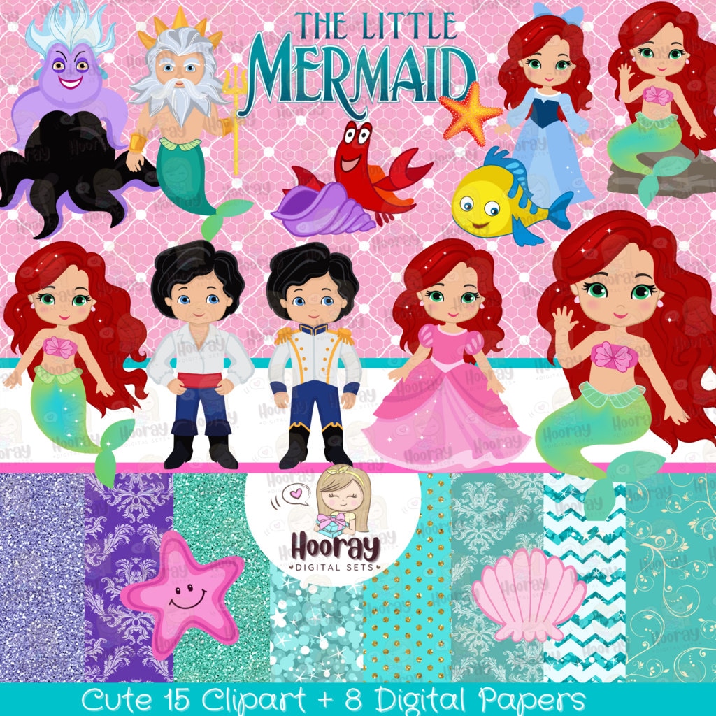 The Little Mermaid Clipart the Little Mermaid Paper the Little - Etsy ...