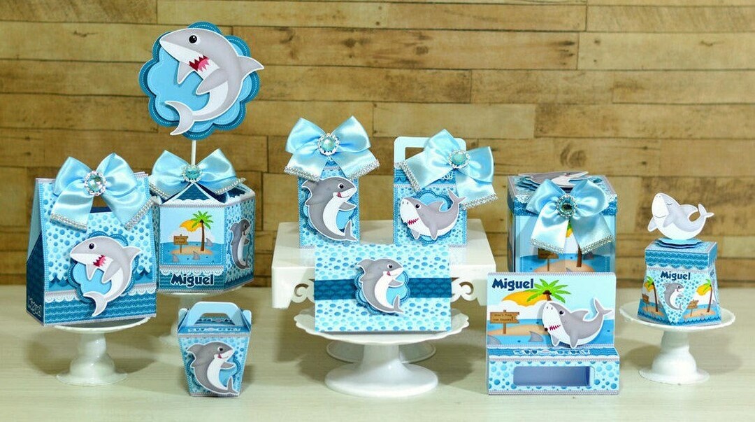 Shark Party - Favors Boxes Personalized, Shark Party Supplies Tags ...