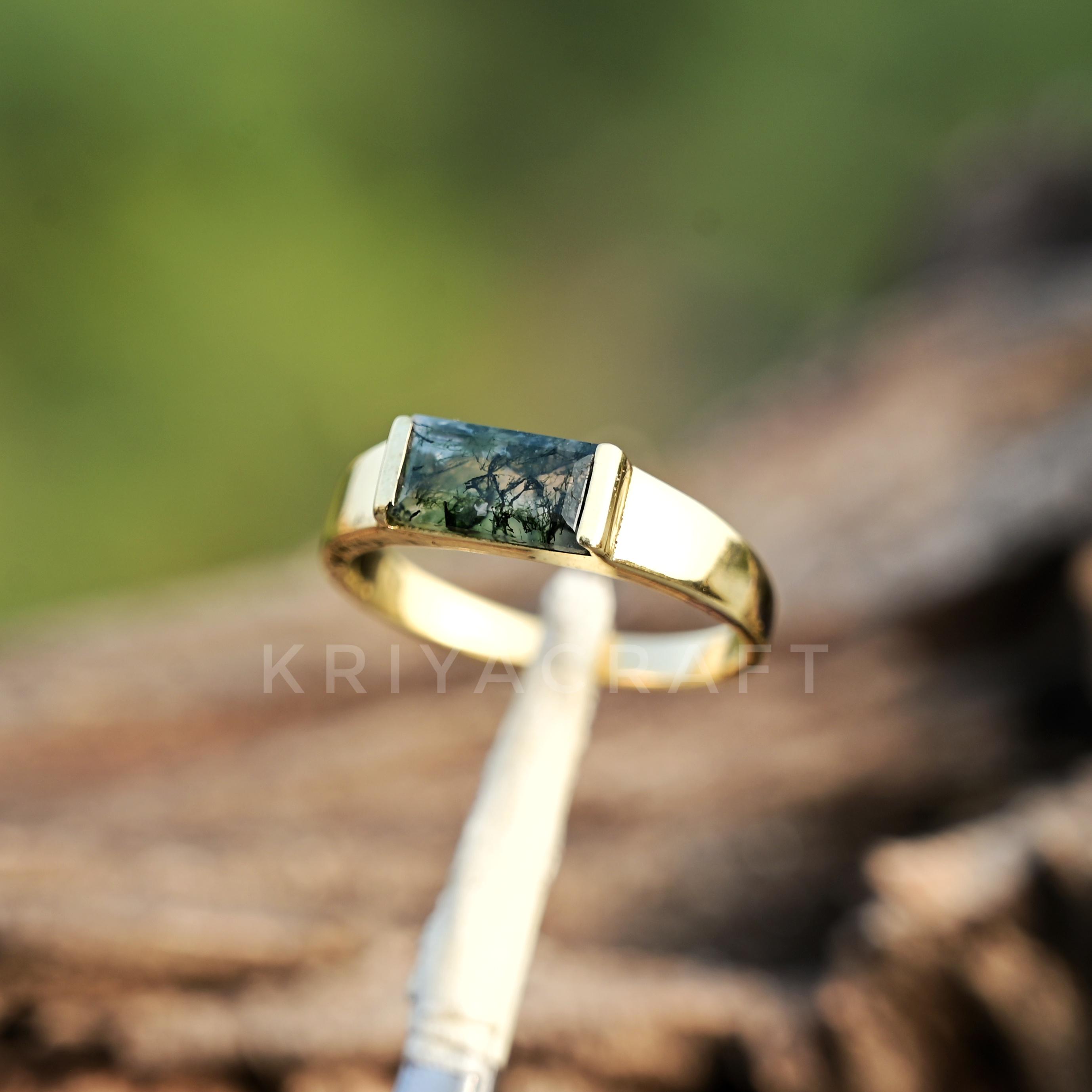 Natural Moss Agate Ring, Men's Ring, 18k Gold Plated Ring, Handmade ...
