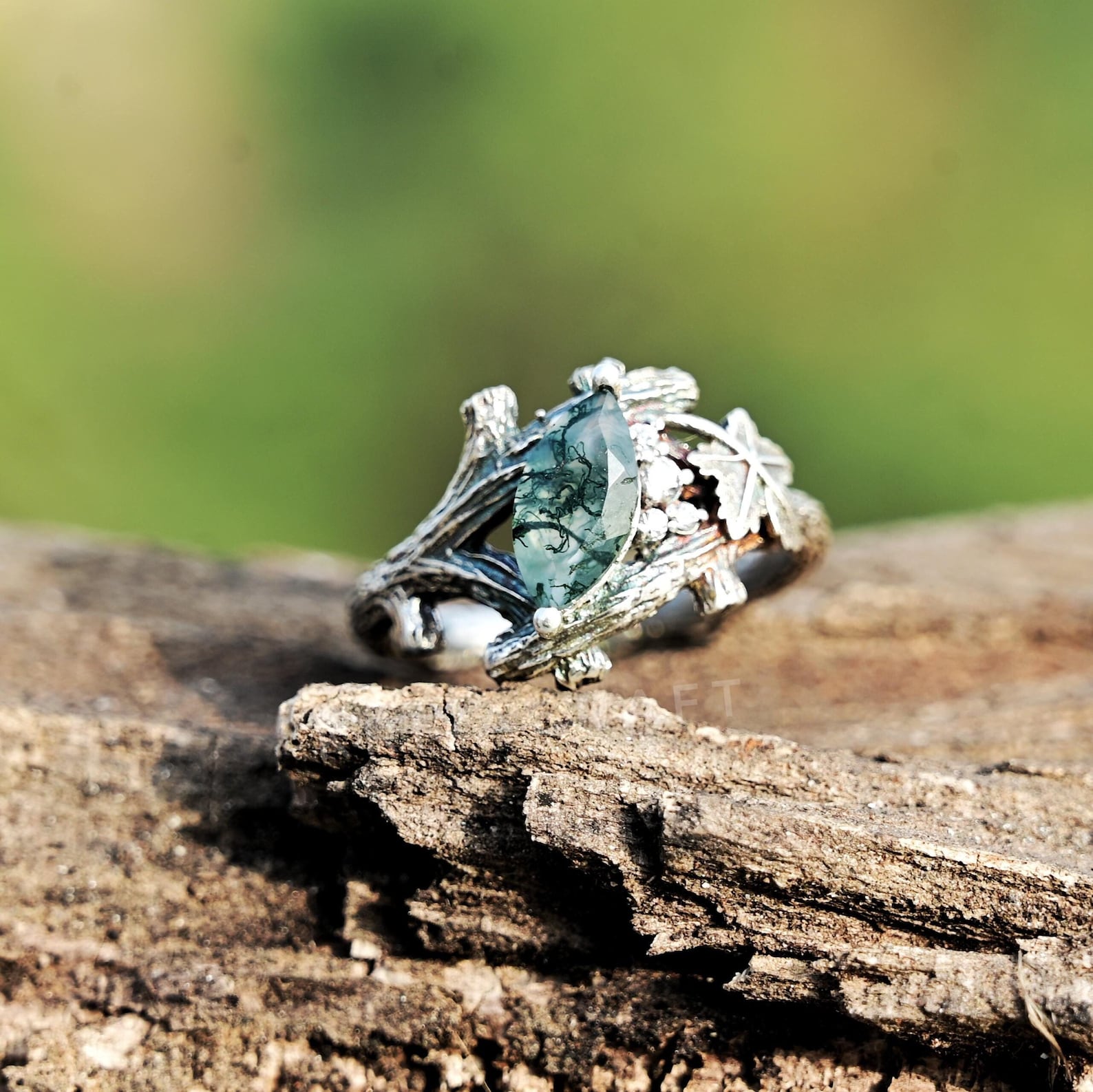 Unique Leaves Ring, Natural Moss Agate Ring, 925 Sterling Silver Ring ...